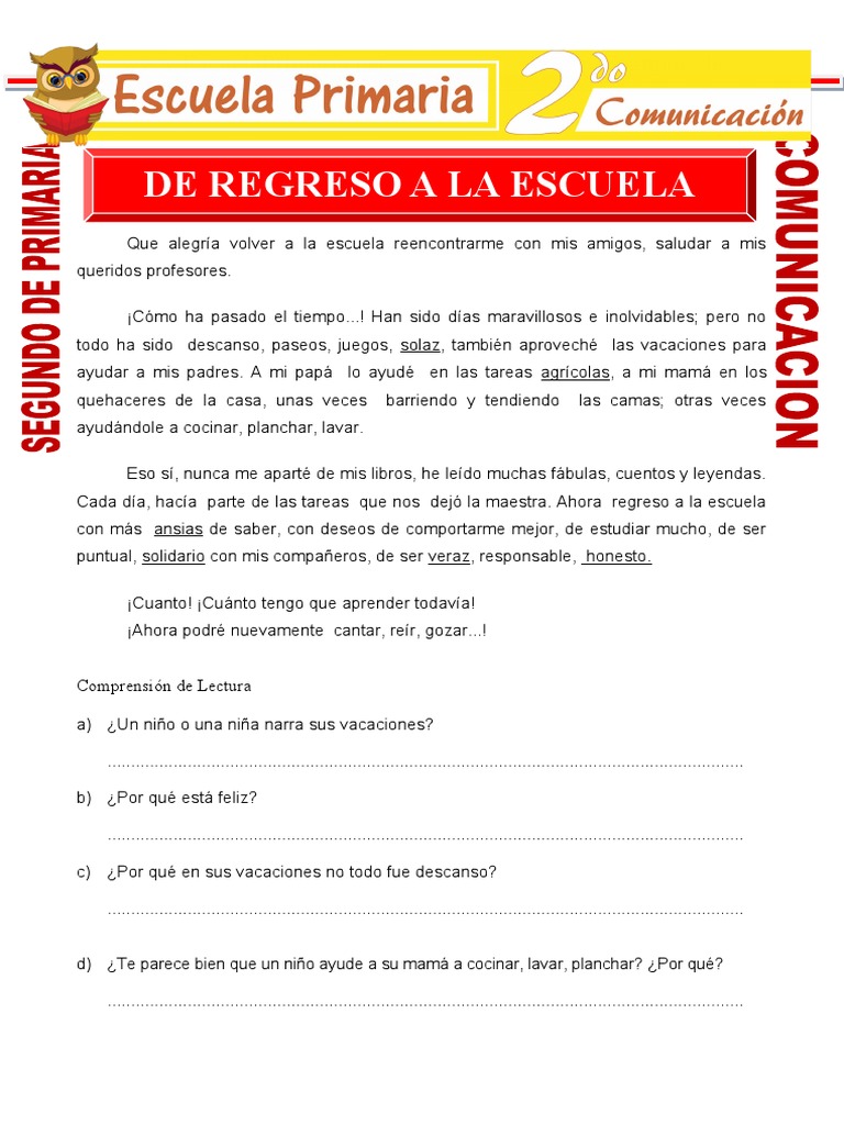 Regreso a clases con entusiasmo y deseos de aprender | PDF