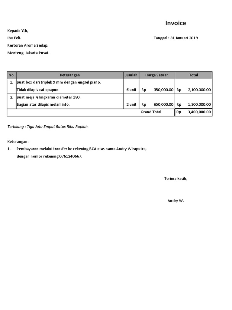 Invoice Box Triplek | PDF | Memasak, Makanan, & Anggur