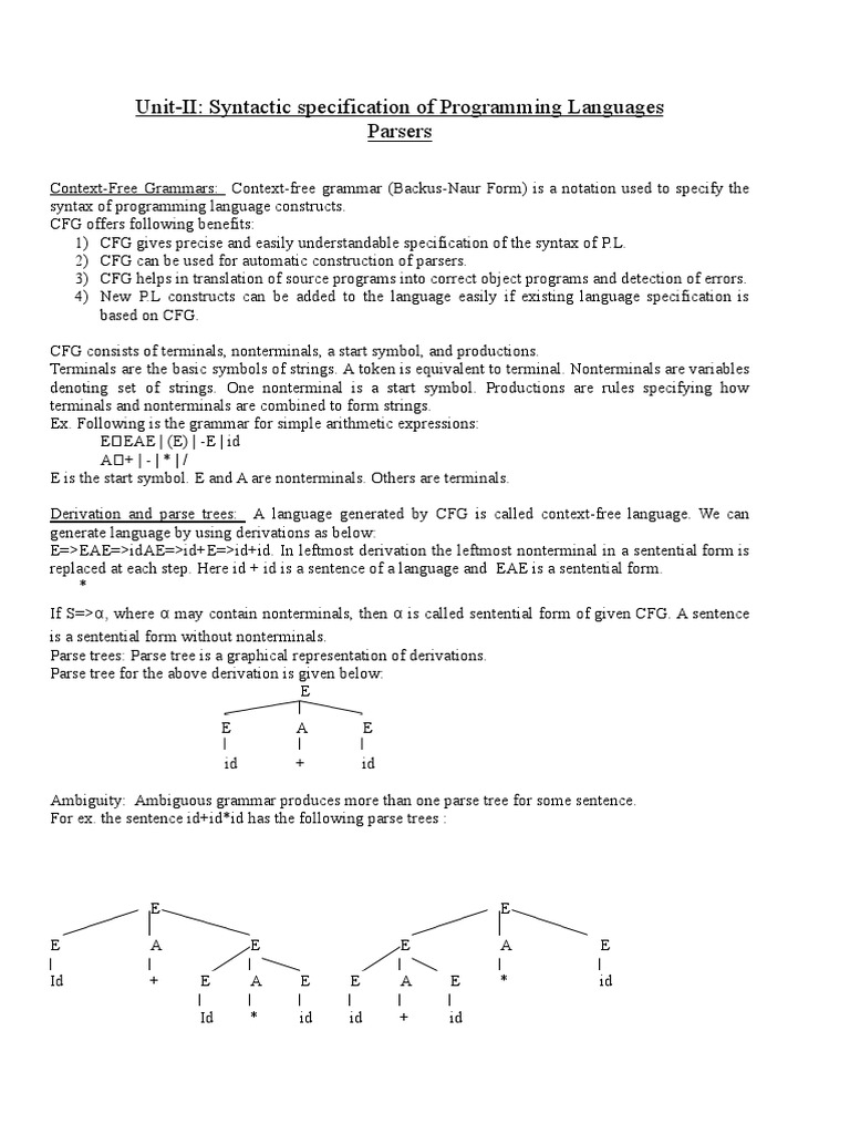 Unit II PDF | PDF | Parsing | Implementation Unit II PDF | PDF | Parsing | Implementation