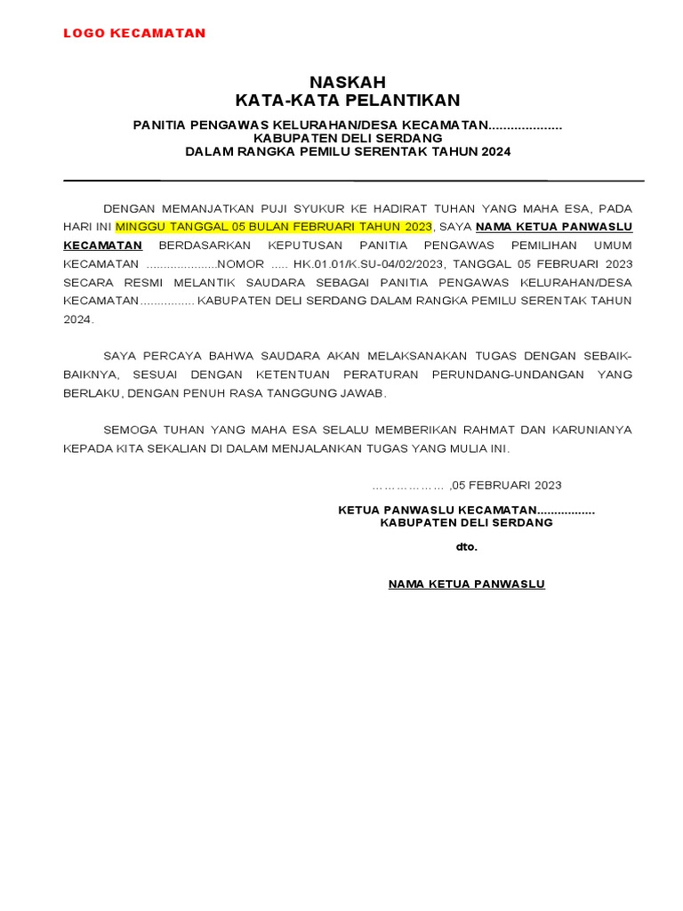 Naskah Pelantikan | PDF