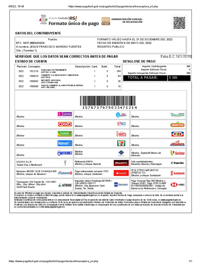 Formato Paga Facil | PDF | Pagos | Business