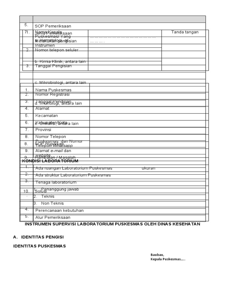 Instrumen Supervisi Laboratorium Puskesmas Oleh Dinas Kesehatan | PDF