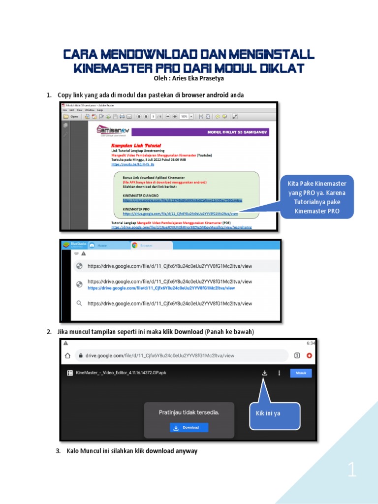 Cara Mendownload Dan Menginstall Kinemaster PRO Dari Modul Diklat | PDF