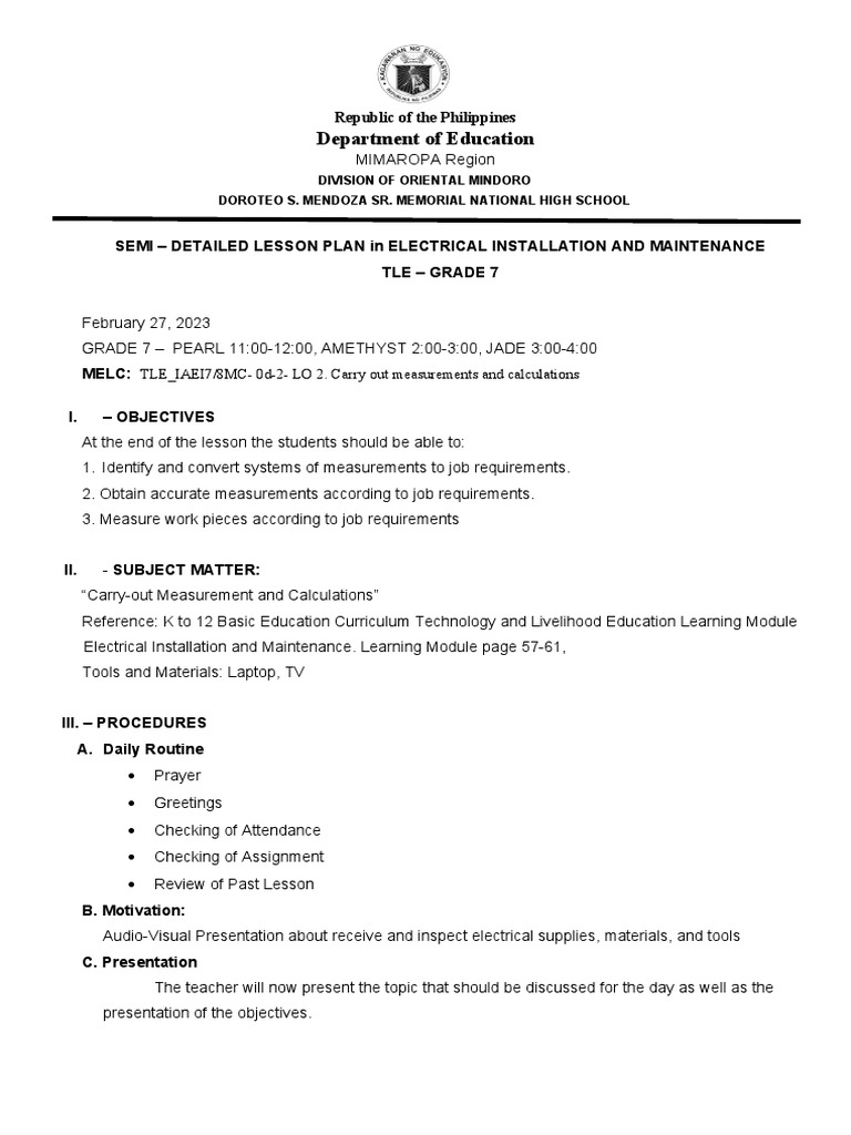 DLP EIM Perform Mensuaration and Calculation (Conversion) | PDF | Teachers | Learning