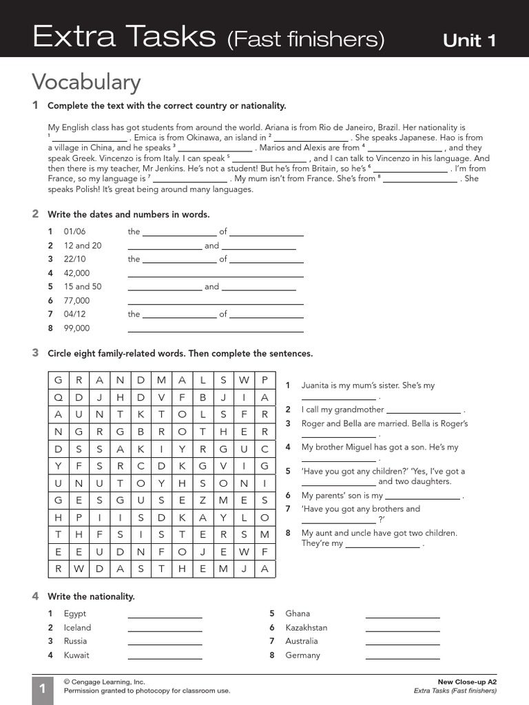 Ncu A2 Extra Tasks U1 FF PDF | PDF | Languages | Foreign Language Studies