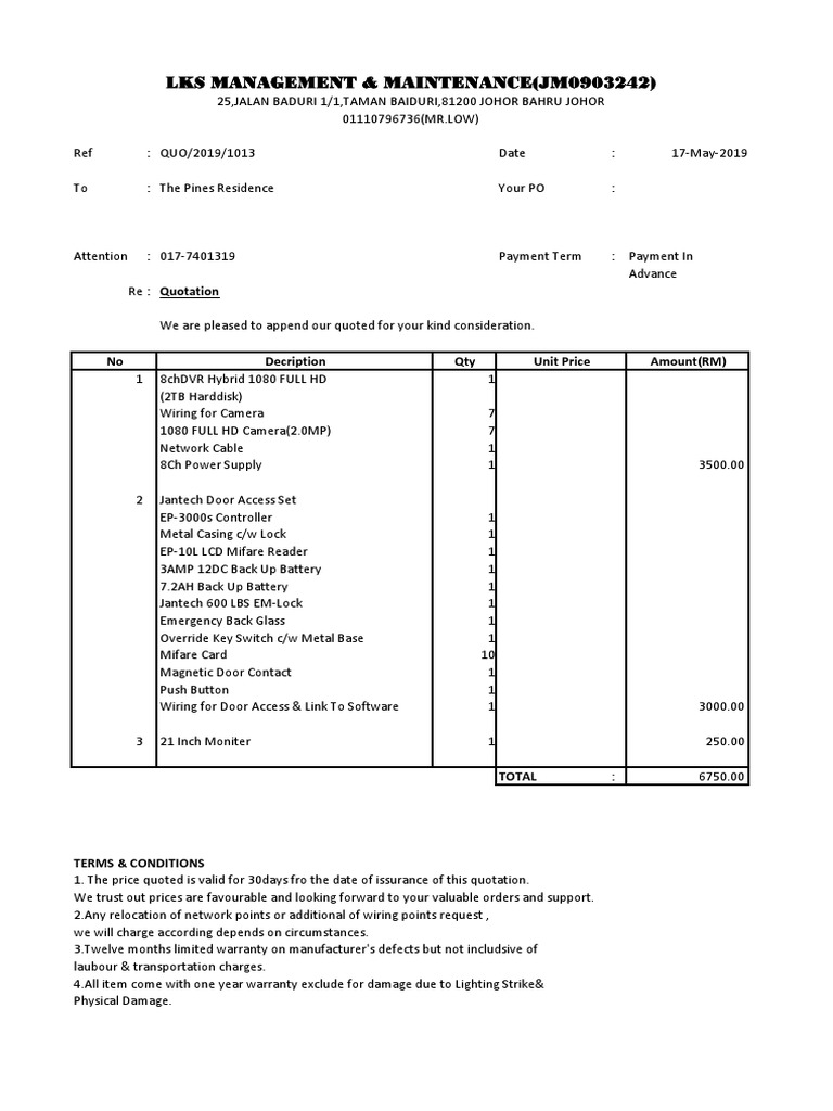 Security System Quotation 2019 | PDF | Equipment | Electronics