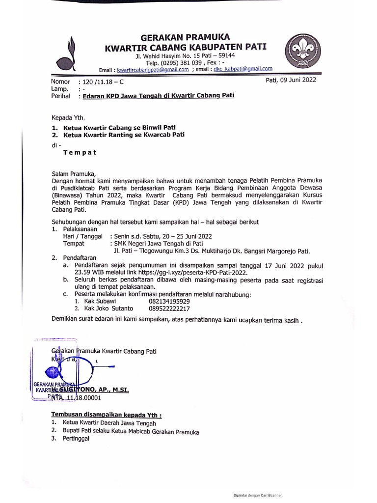 Edaran KPD Jateng Di Kwartir Cabang Pati | PDF