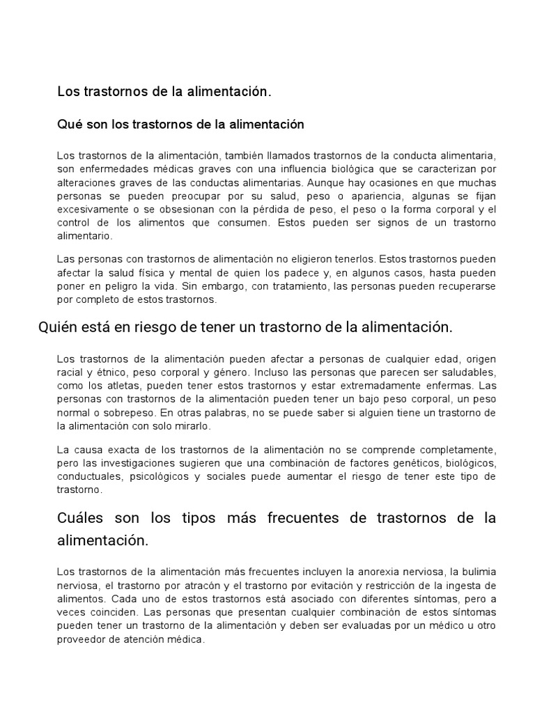 Los Trastornos de La Alimentación PDF | PDF | Desorden alimenticio ...