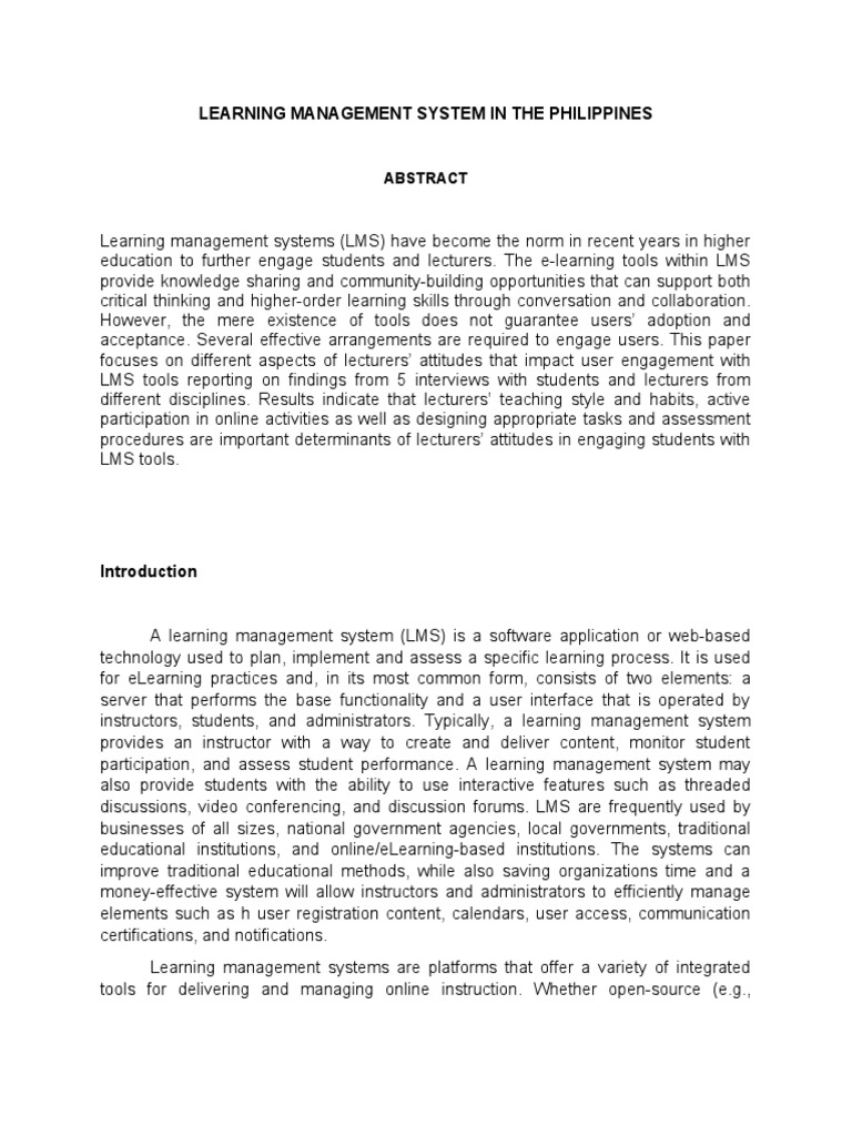 Learning Management System In The Philippines Pdf Educational