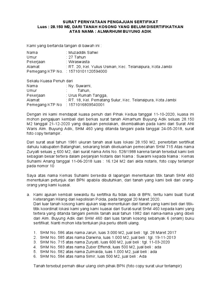 SURAT PERNYATAAN PENGAJUAN SERTIFIKAT | PDF