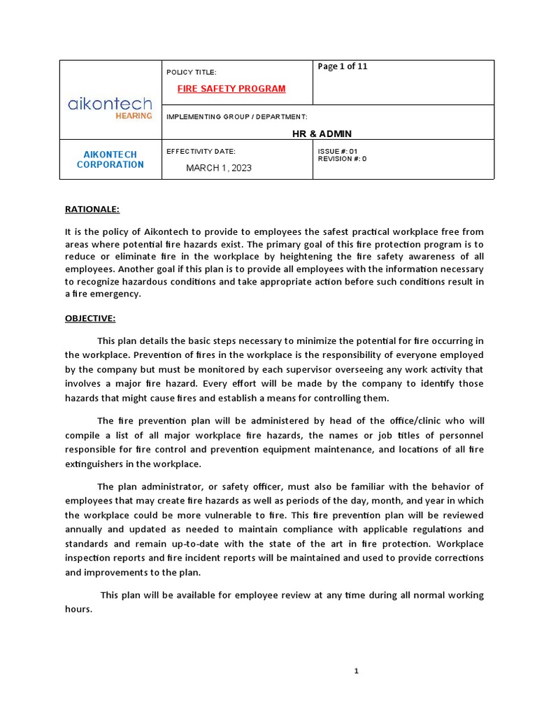 A Comprehensive Fire Safety Program for Aikontech Corporation | PDF ...