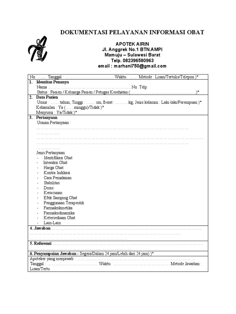 Dokumentasi Pelayanan Informasi Obat Pdf