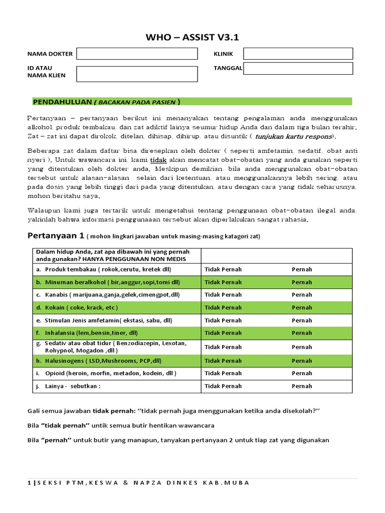 Form Skrining Assist Napza | PDF