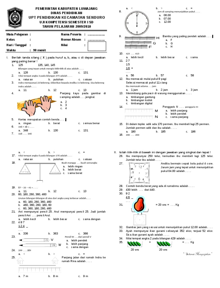 Soal Matematika 2 SD PDF | PDF