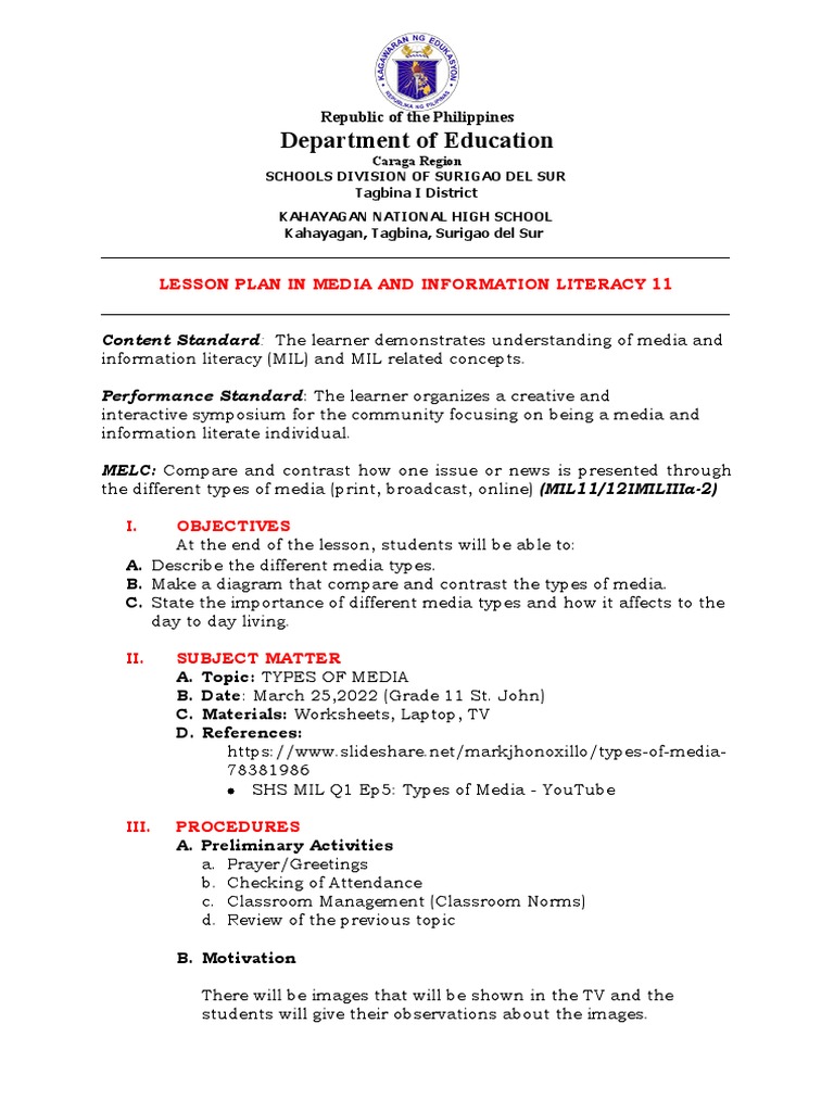 Media Literacy Lesson Plan | PDF | Mass Media | Broadcasting