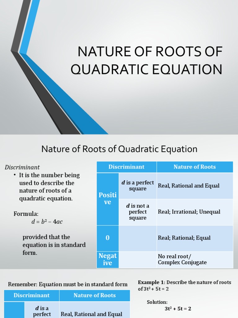 Nature of Roots of Quadratic Equation | PDF | Quadratic Equation ...