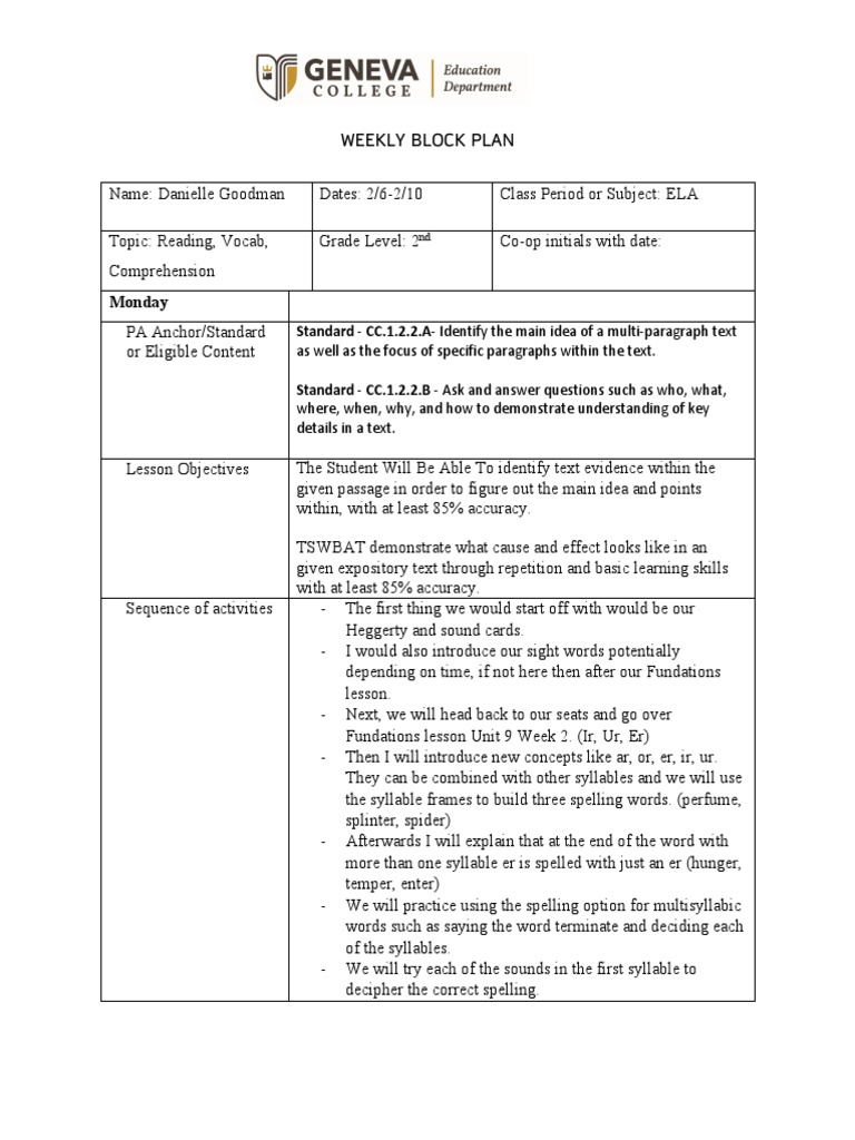 4 Blocks Literacy Model: ELA Plans | PDF