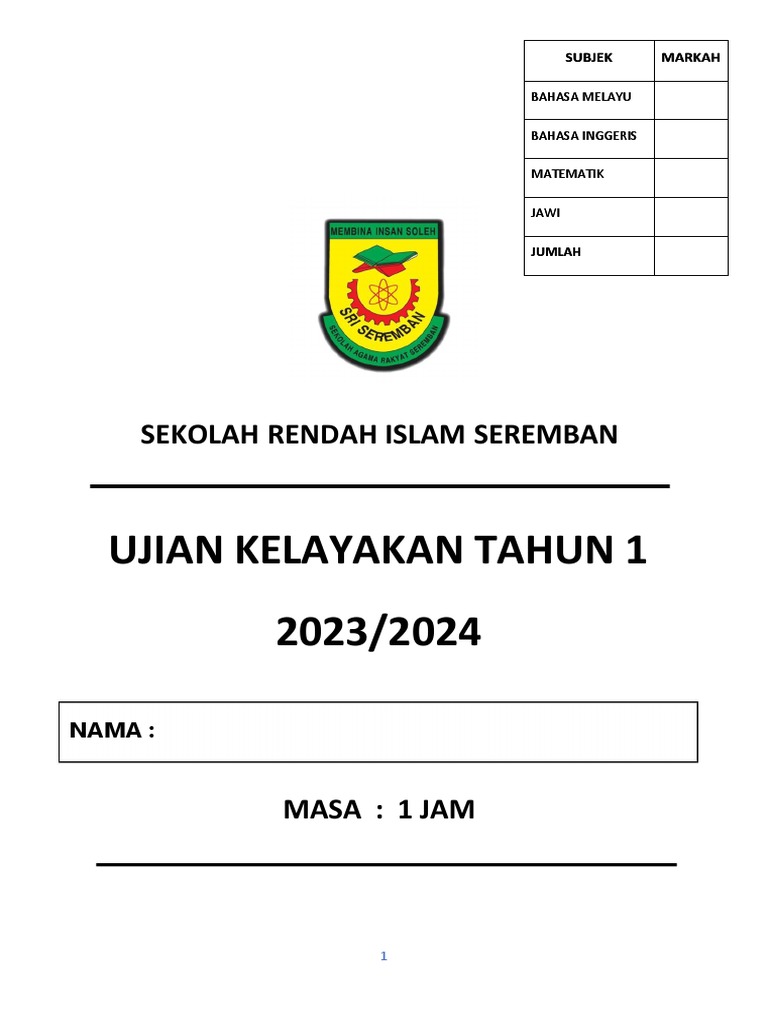 Soalan Ujian Kelayakan Tahun 1 2023 PDF | PDF