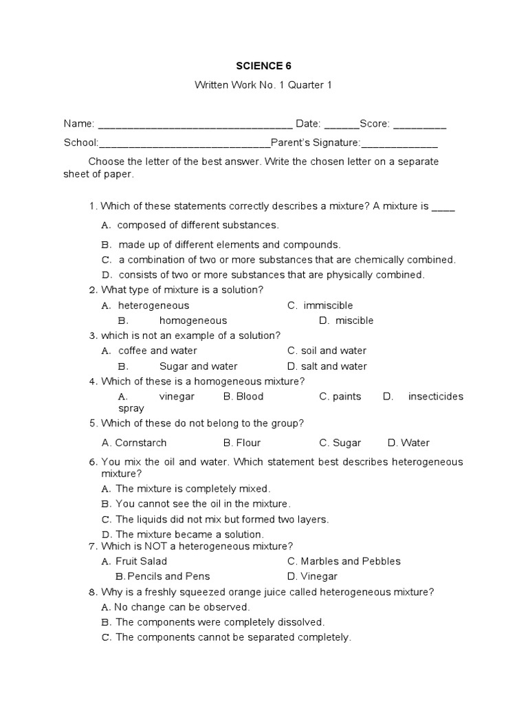 Grade 6 Summative Test in Science Modules 1-3 | PDF | Mixture ...