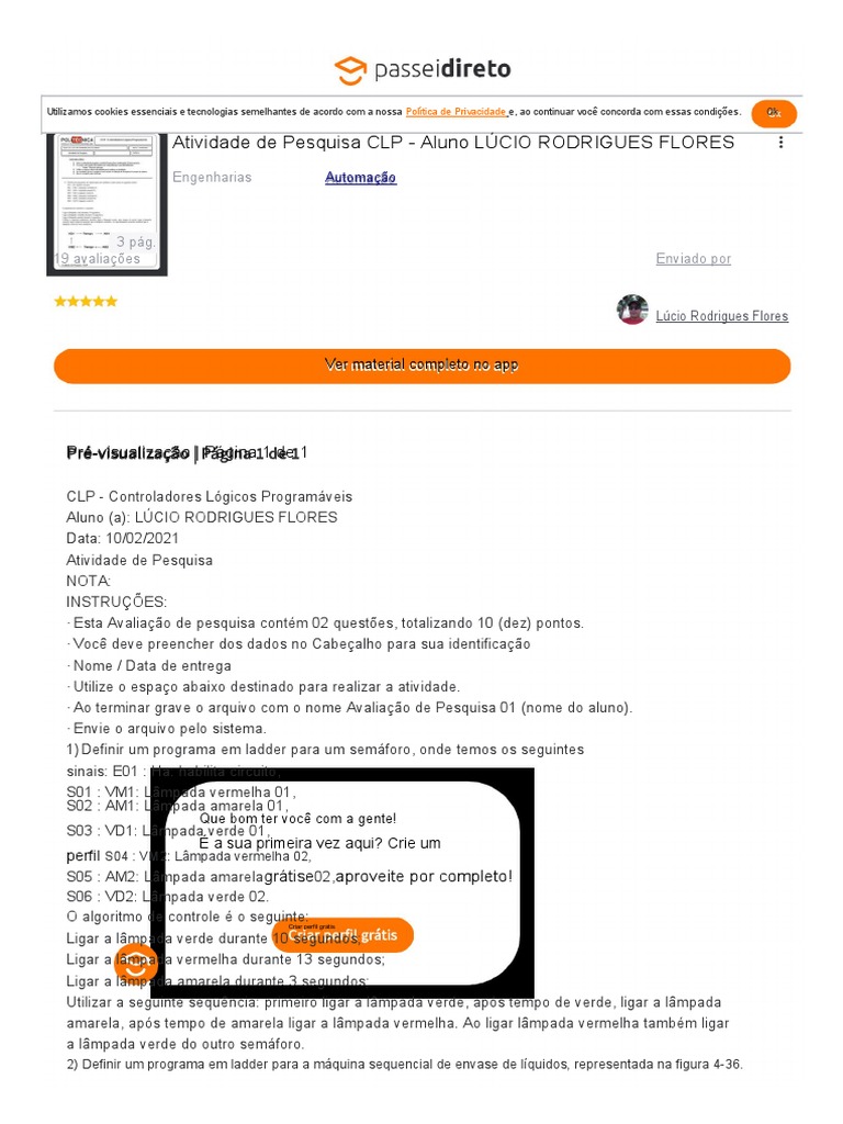 Atividade de Pesquisa CLP - Aluno LÚCIO RODRIGUES FLORES ... Atividade de Pesquisa CLP - Aluno LÚCIO RODRIGUES FLORES ...