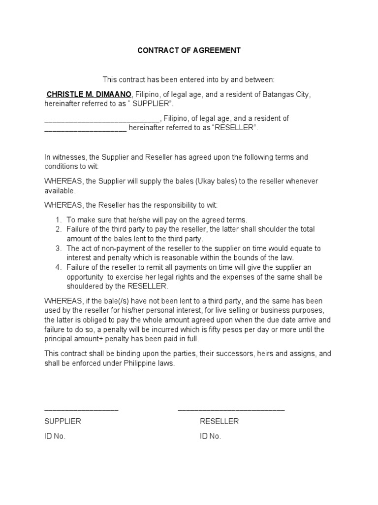 Contract of Agreement | PDF | Finance & Money Management | Social Science
