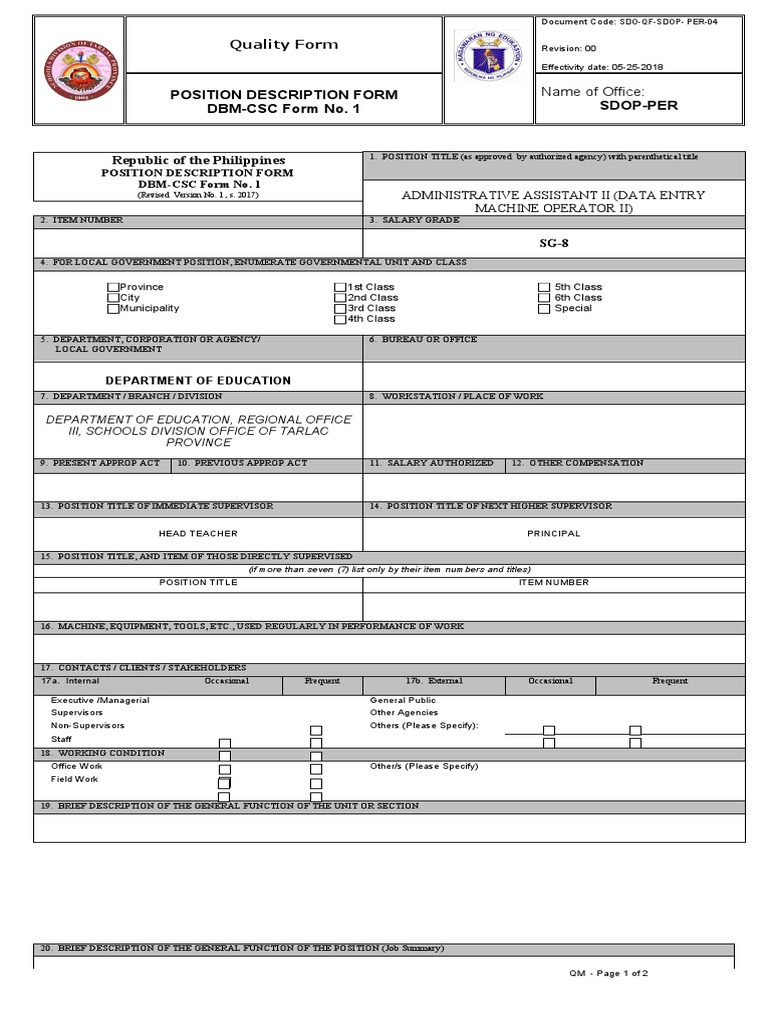PER-QF-04 POSITION DESCRIPTION FORM - CSC Revised 2017 (Administrative ...