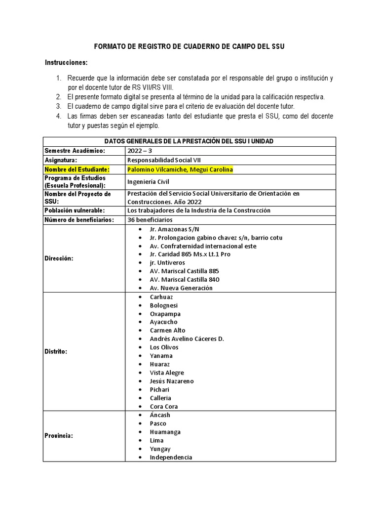 Modelo de Cuaderno de Campo | PDF