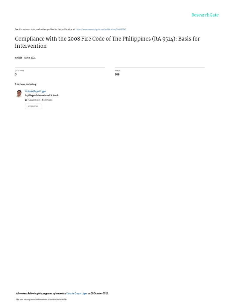 Compliance with the 2008 Fire Code of the Philippines: Basis for ...