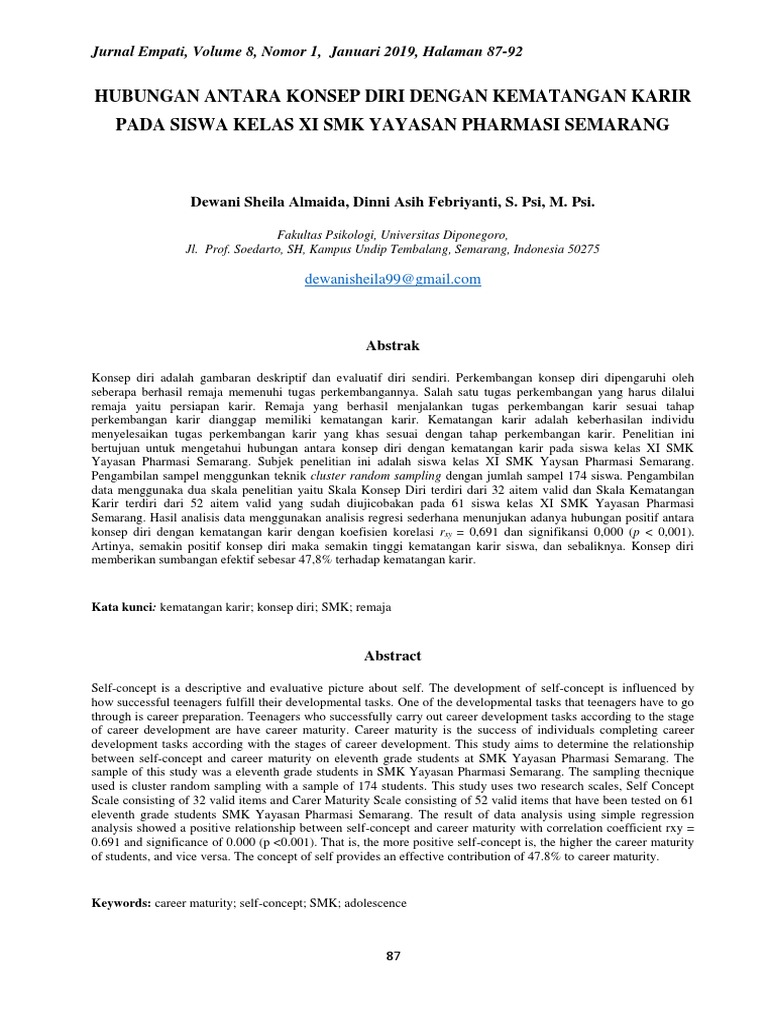 Hubungan Antara Konsep Diri Dengan Kematangan Karir Pada Siswa Kelas Xi SMK Yayasan Pharmasi ...