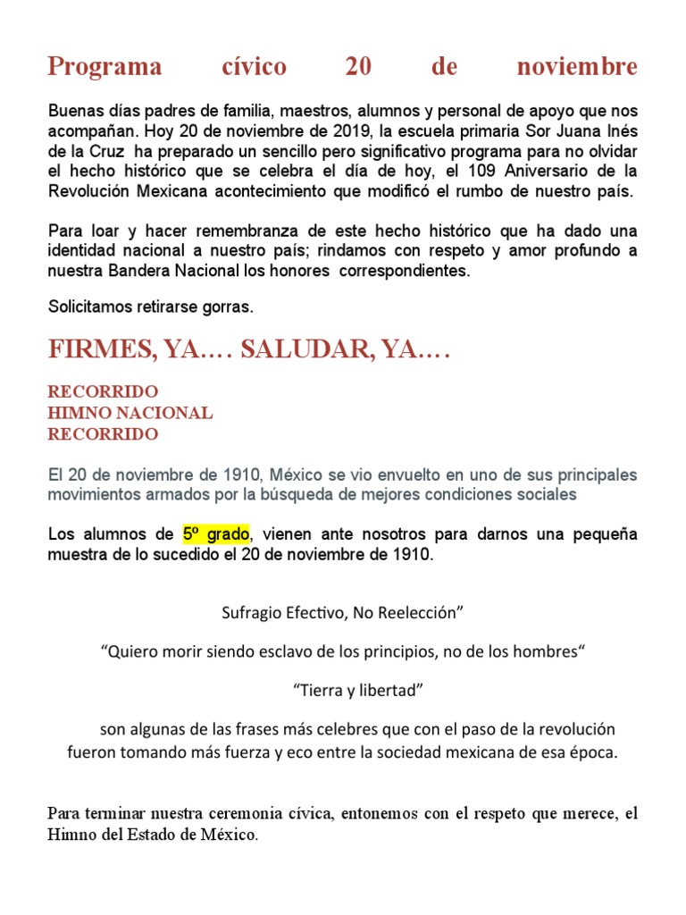 Programa Cívico 20 de Noviembre | PDF | México | Bailes