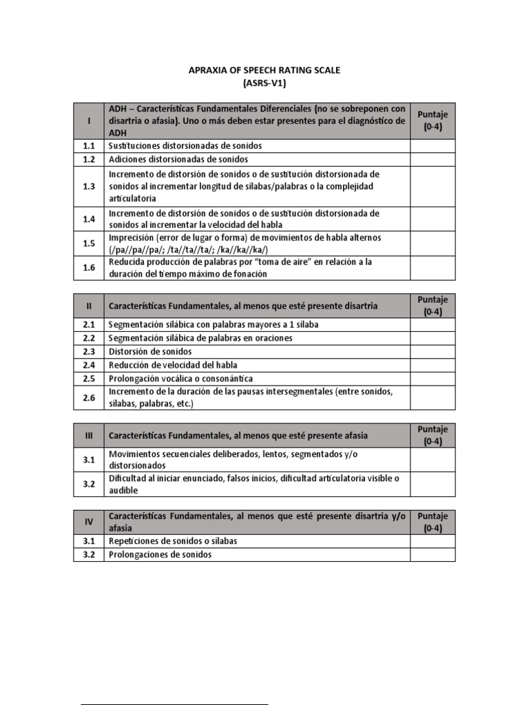 Escala de Evaluación de Apraxia del Habla | PDF