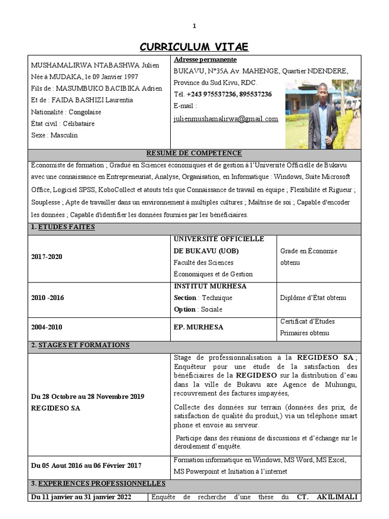 CV de Julien Mushamalirwa | PDF | Développement de logiciel | Microsoft ...