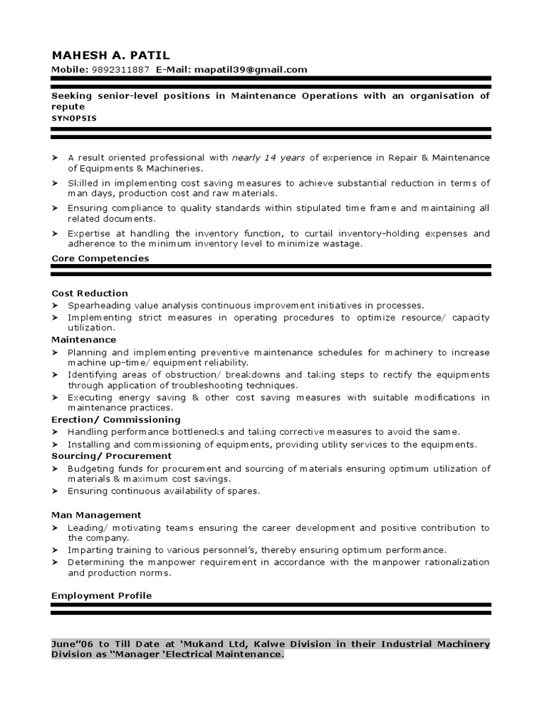 Mahesh Resume-Maintenance | PDF | Systems Engineering | Business