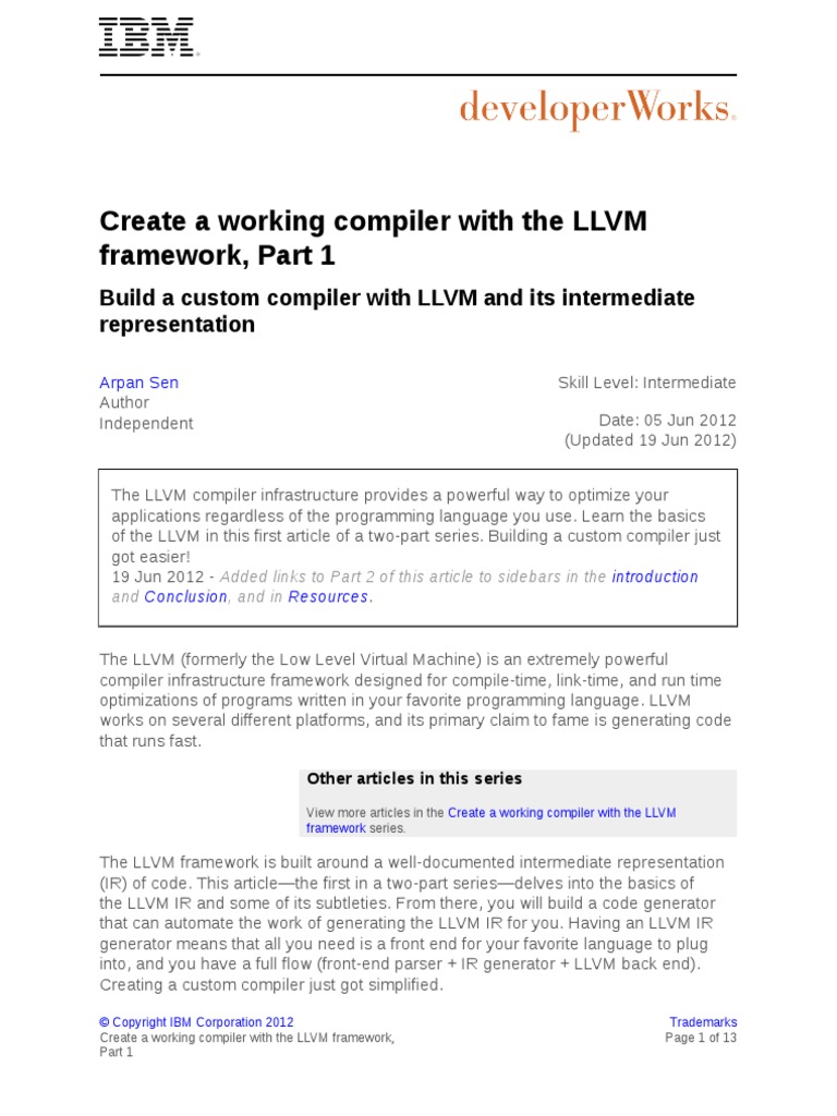 Create A Working Compiler With The Llvm Framework Part 1 Pdf Compiler Pointer Computer
