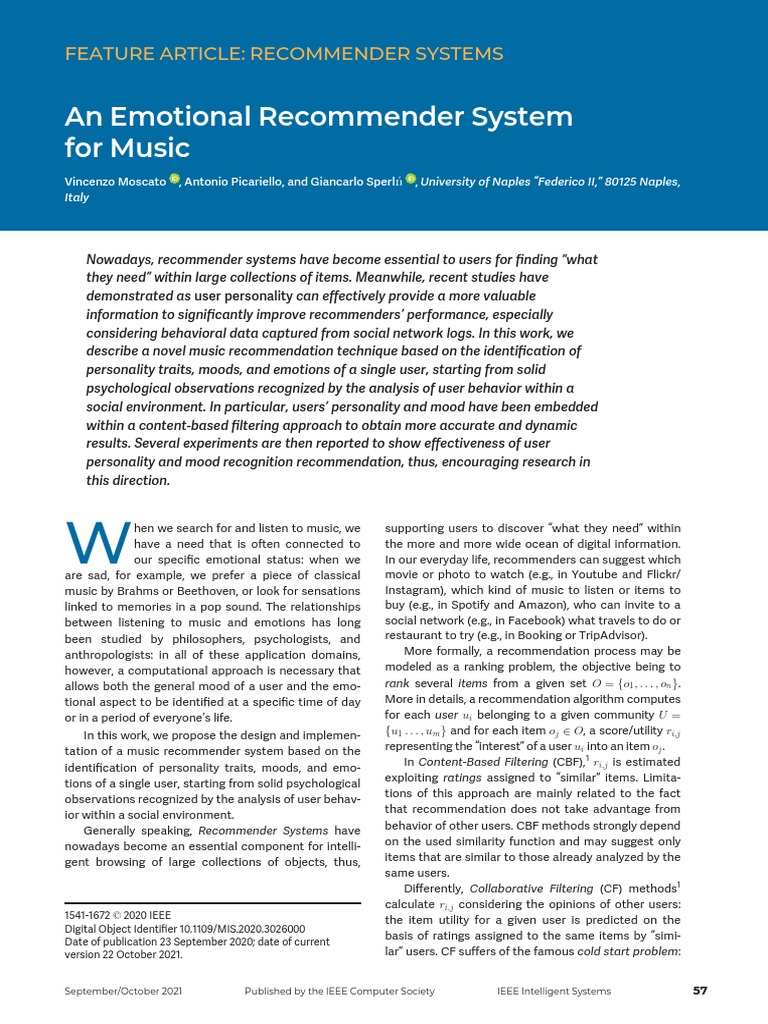 An Emotional Recommender System For Music PDF | PDF | Computing ...