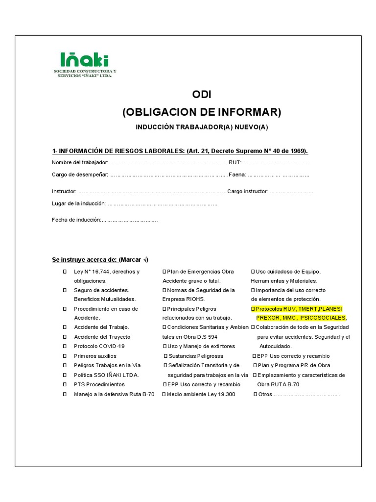 Odi General Incluye Protocolos Minsal | PDF