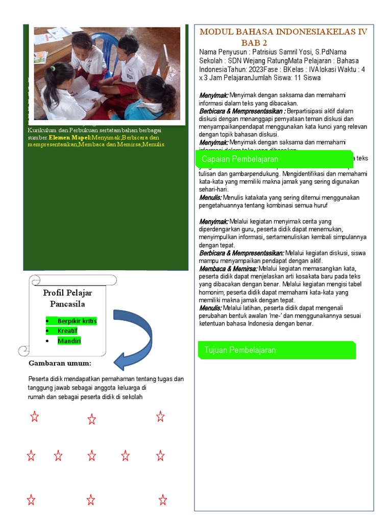 Modul Ajar Bindo Bab 2 Kelas 4 | PDF | Karier & Perkembangan