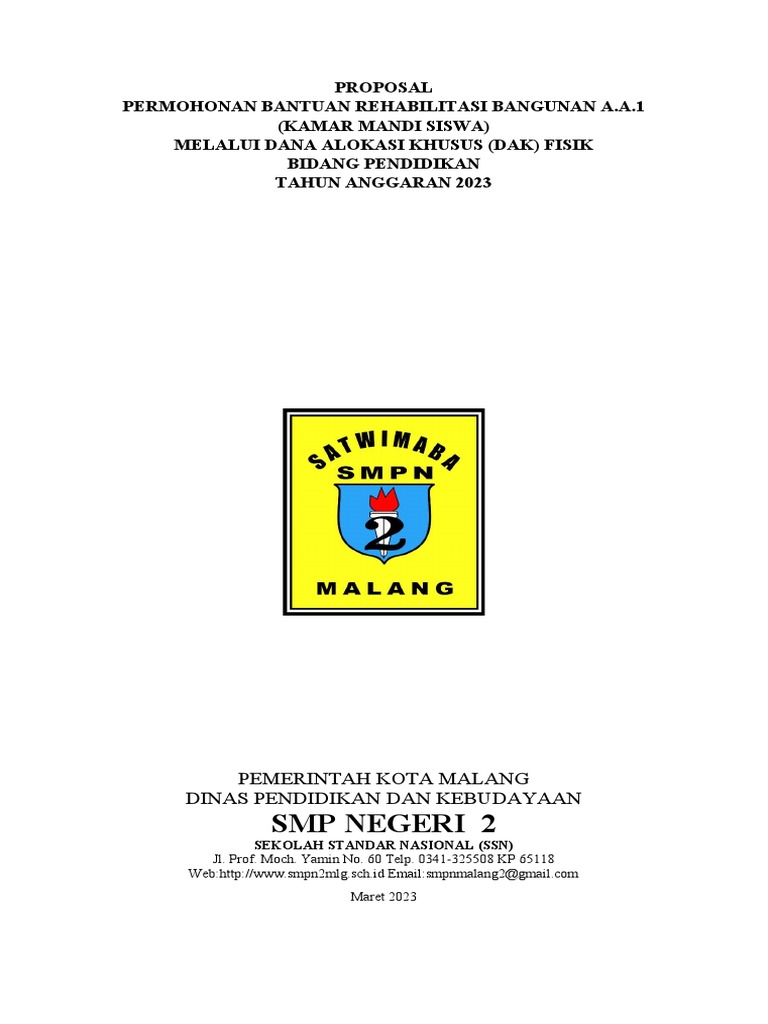 PROPOSAL PERMOHONAN DAK Kamar Mandi SMPT | PDF