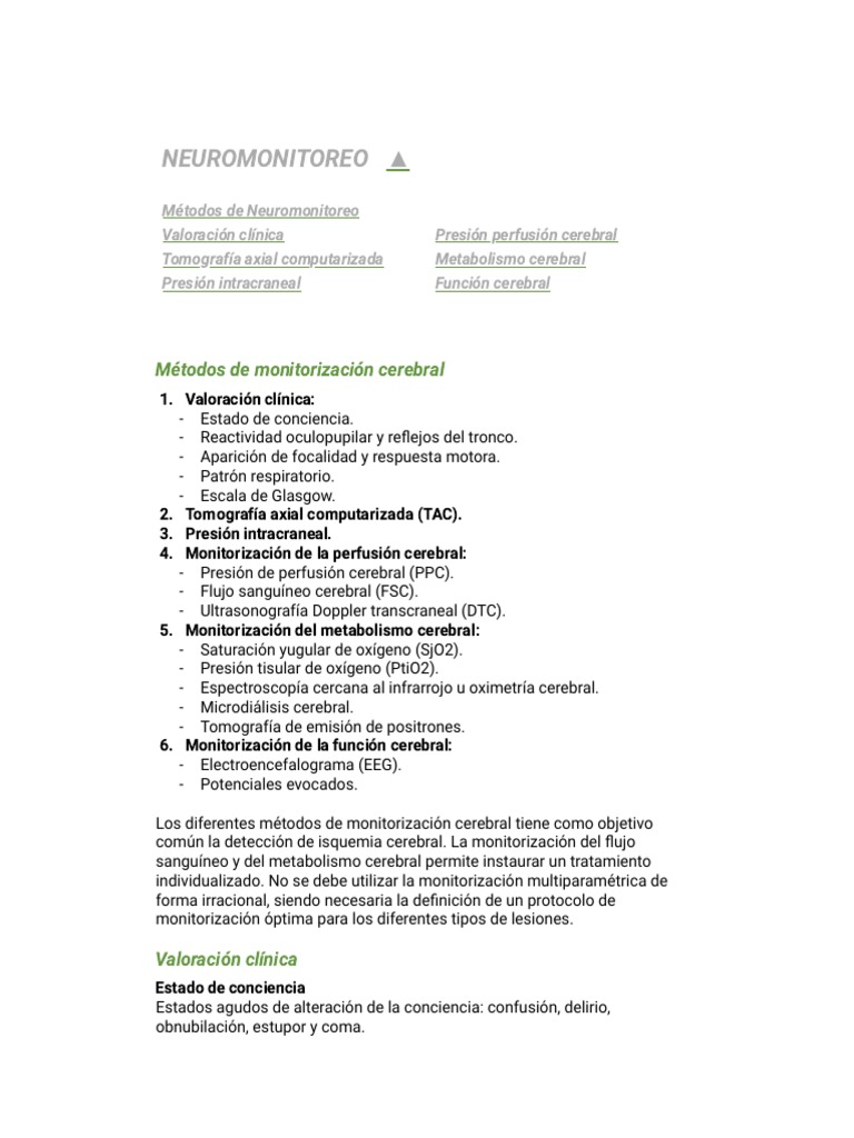 Métodos de Neuromonitoreo | PDF | Neurociencia | Fisiología