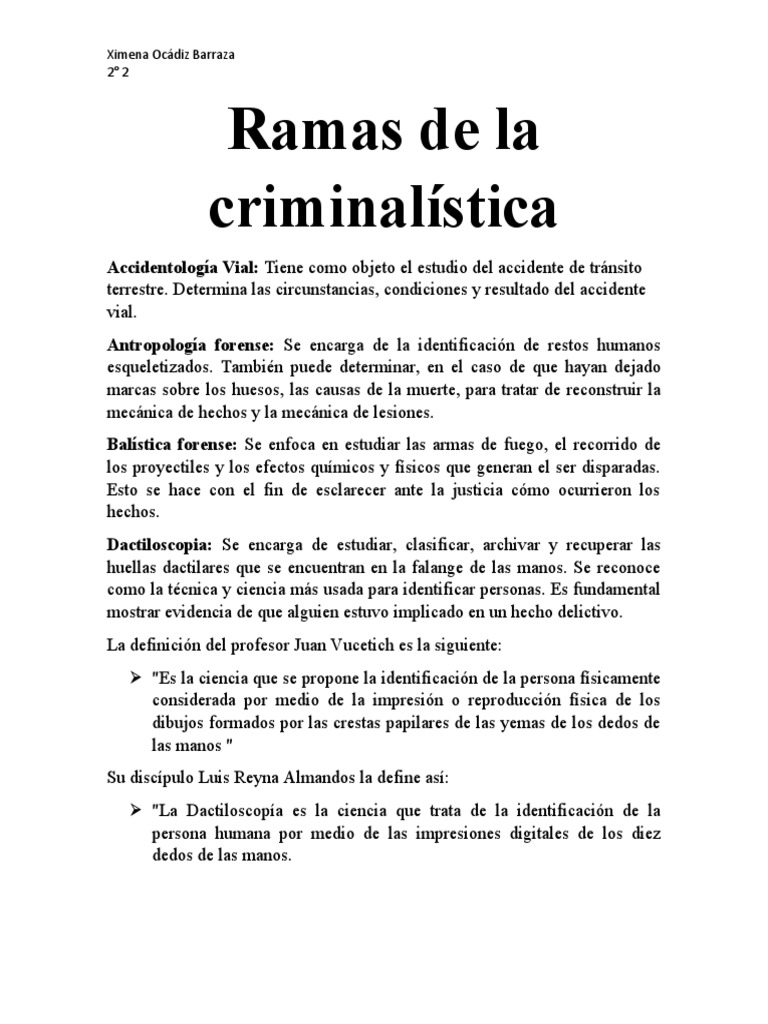 Ramas de La Criminalística | PDF | Huella dactilar Ramas de La Criminalística | PDF | Huella dactilar