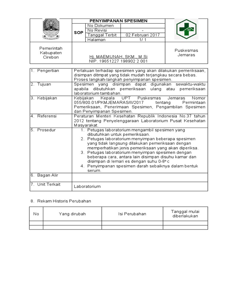 8.1.2.1 SOP Penyimpanan Spesimen | PDF