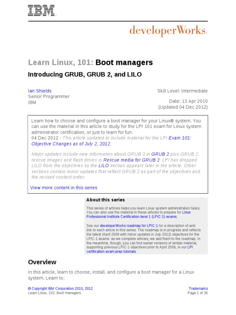 Learn Linux, 101 Boot Managers | Download Free PDF | Booting | Bios