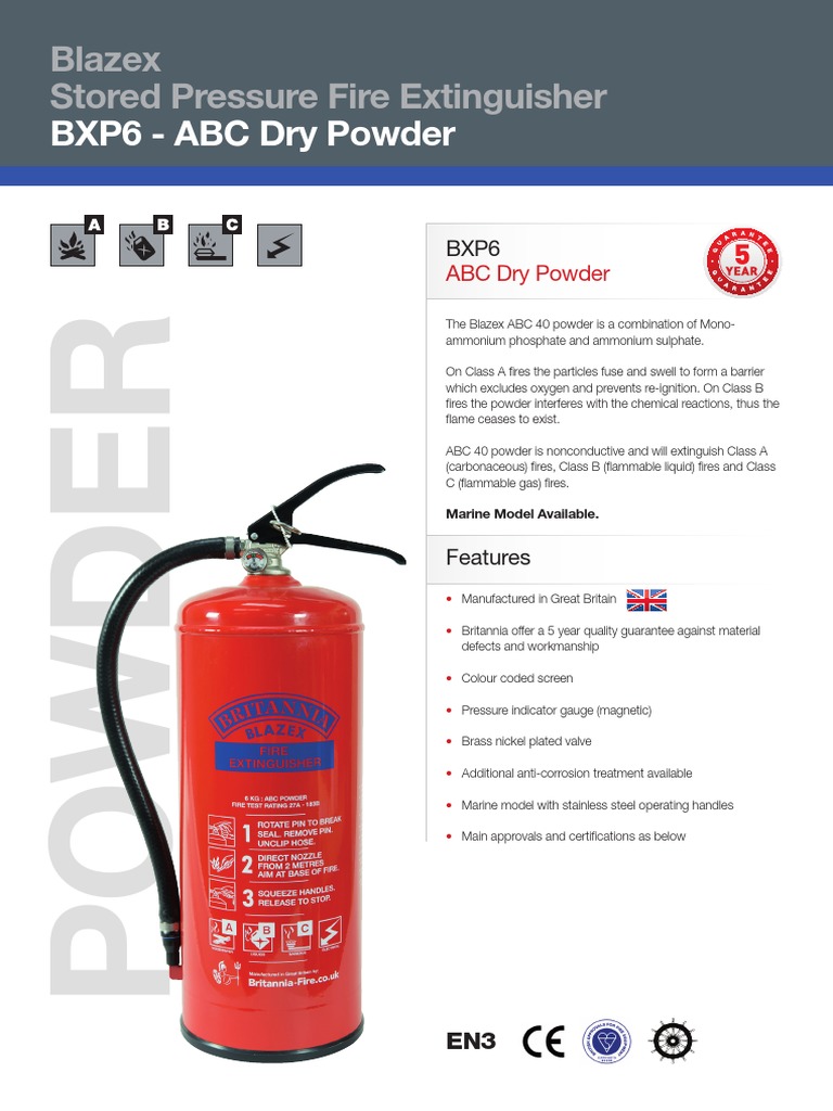Blazex BXP6 Stored Pressure Fire Extinguisher: Technical Specifications ...