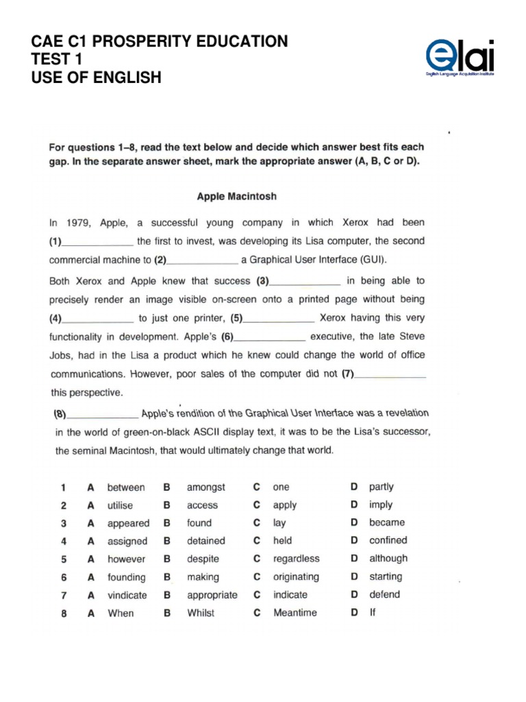 Cae C1 Prosperity Education Test 1 PDF | PDF