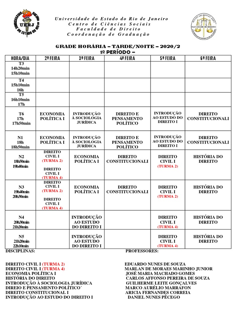 Grade horária Faculdade de Direito UERJ | PDF | Justiça | Crime e Violência