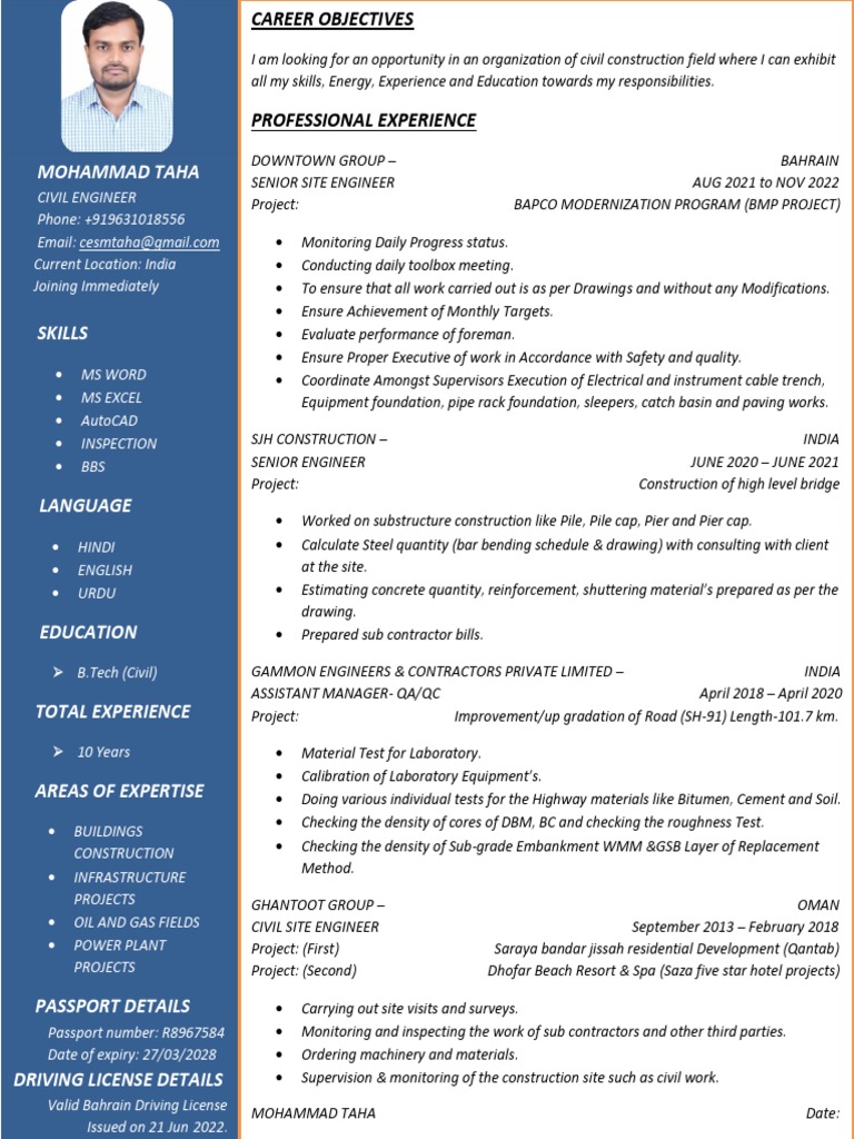 Mohammad Taha CV | Download Free PDF | Engineering