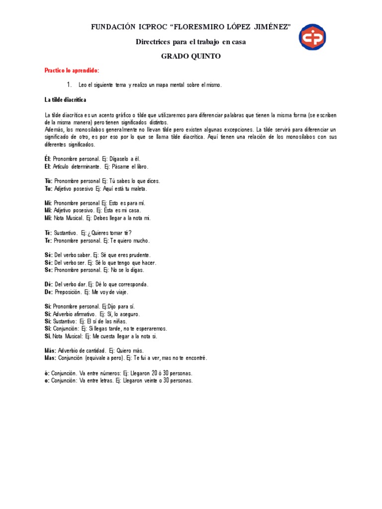 Tilde Diacrítica en Monosílabos | PDF