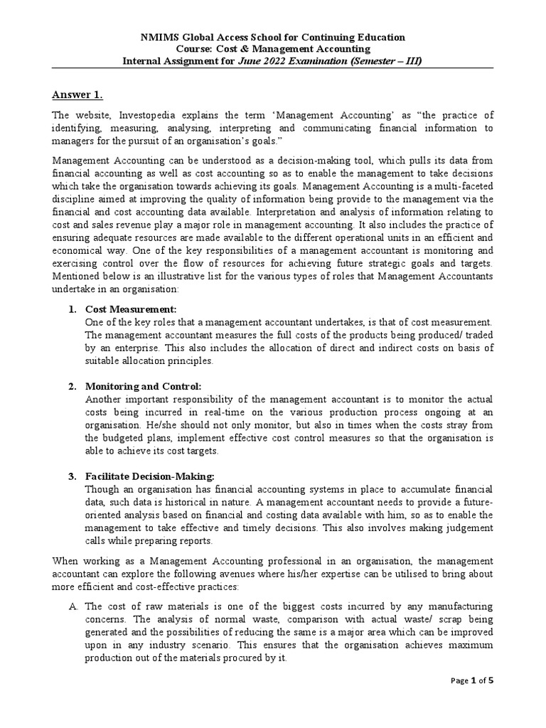 NMIMS Cost & MGMT Acc - Assignment Answers (Sem-III) | PDF | Management ... NMIMS Cost & MGMT Acc - Assignment Answers (Sem-III) | PDF | Management ...