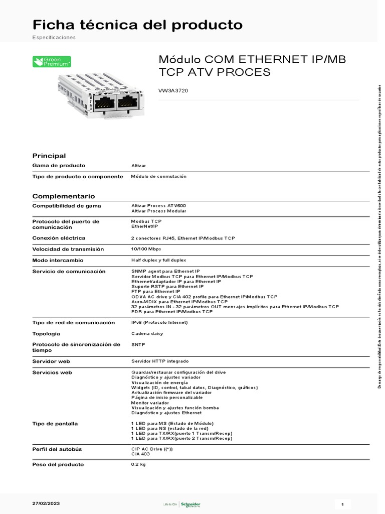 Altivar Process ATV600 - VW3A3720 | PDF | Protocolo de Control de ...