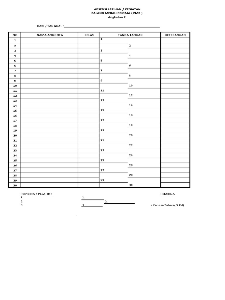 Absensi Latihan PMR | PDF